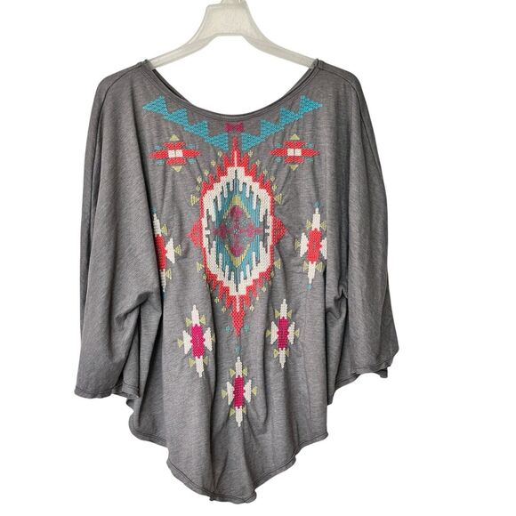 Johnny Was | Tops | Johnny Was Gray Tunic With Colorful Embroidery ...